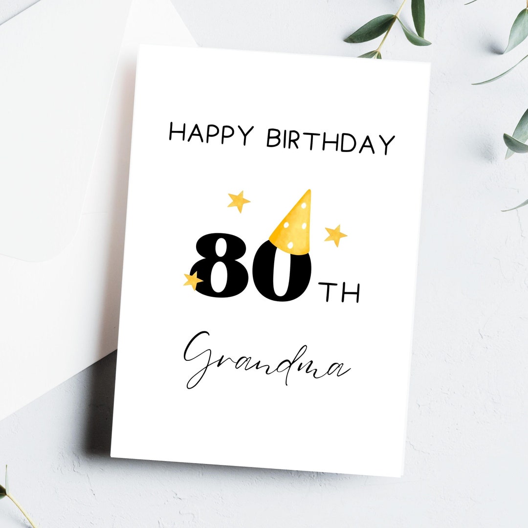 80th Birthday Card Party Hat and Stars 80 Birthday Card, 80th Card for ...