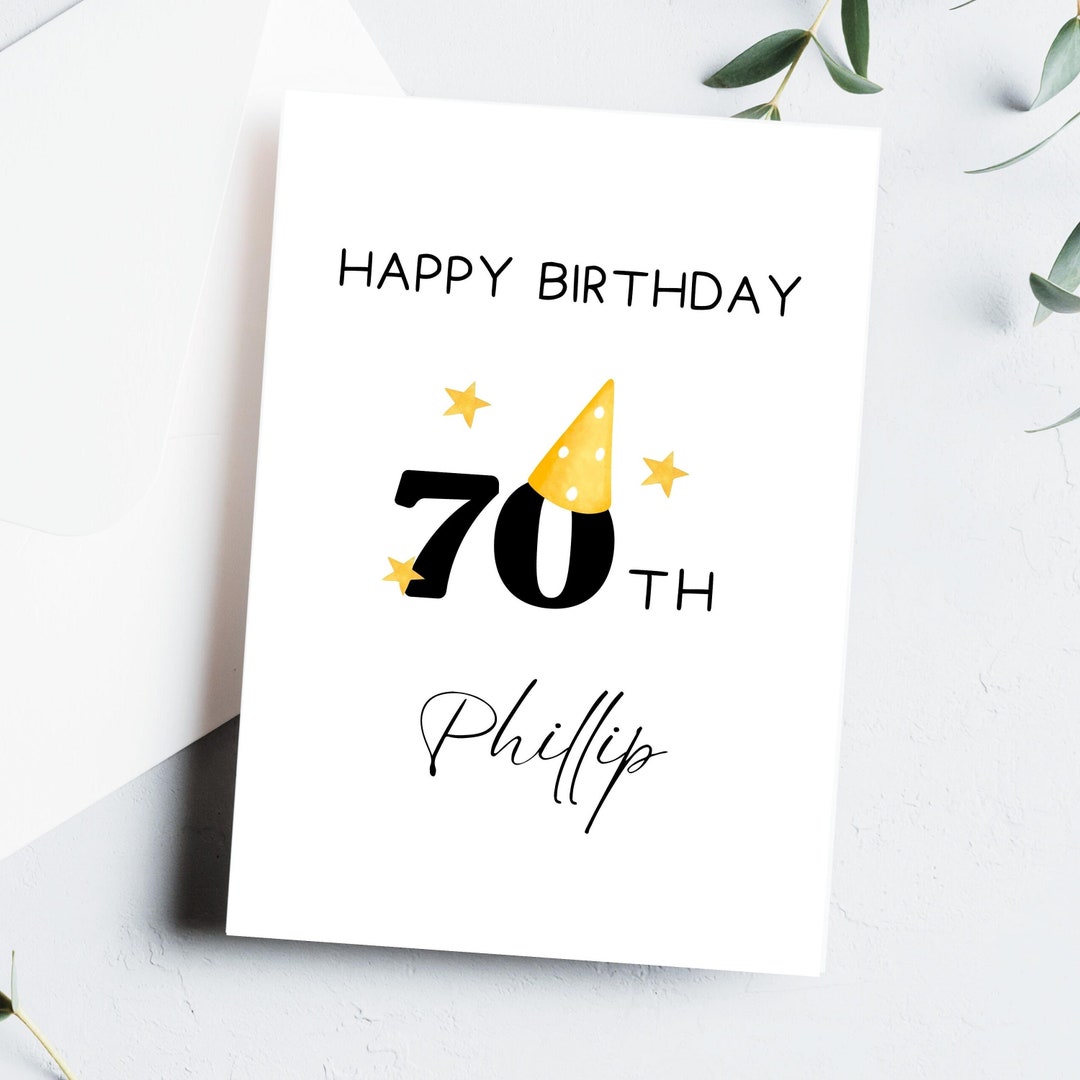 70th Birthday Card Party Hat and Stars 70 Birthday Card, 70th Card for ...