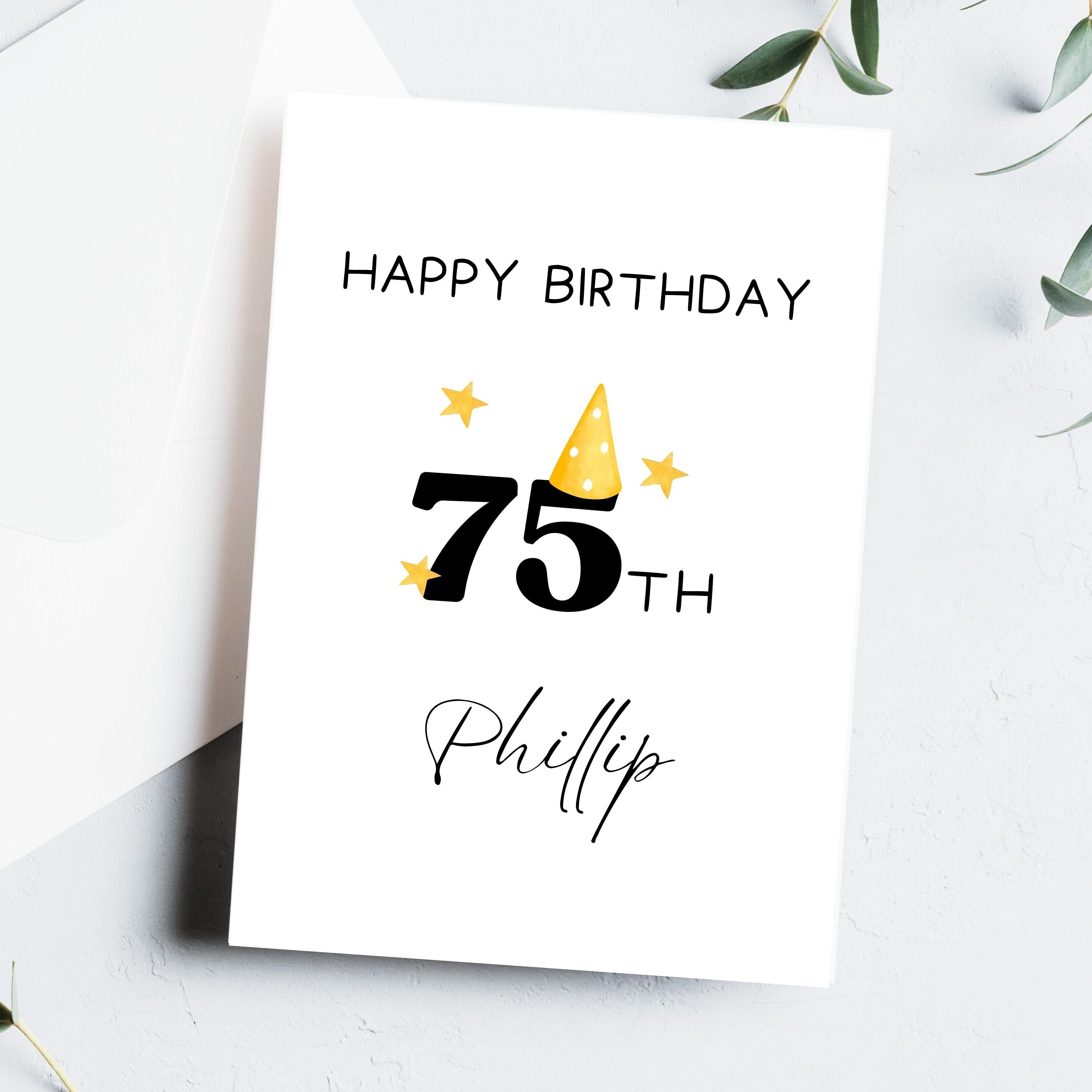 75th Birthday Card Party Hat and Stars 75 Birthday Card, 75th Card for ...