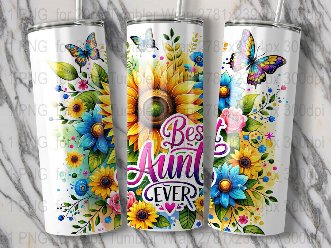 Aunt Floral Tumbler Sublimation Design, Butterfly PNG (digital Download ...