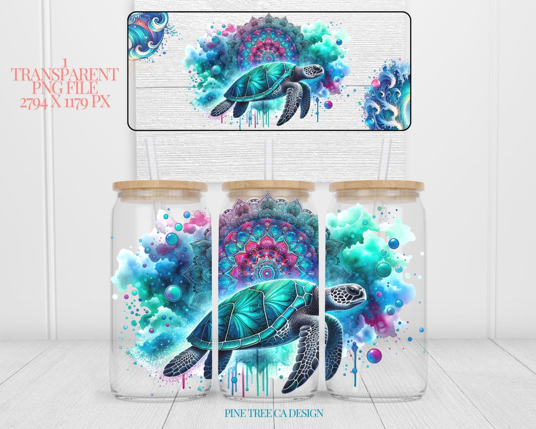 Sea Turtle Ocean 16oz Sipper Glass Wrap, Sublimation Design Templates ...