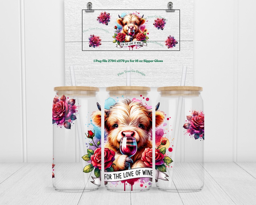 16 Oz Sipper Design, Cow Rose Floral Wine Art, Digital Download ...