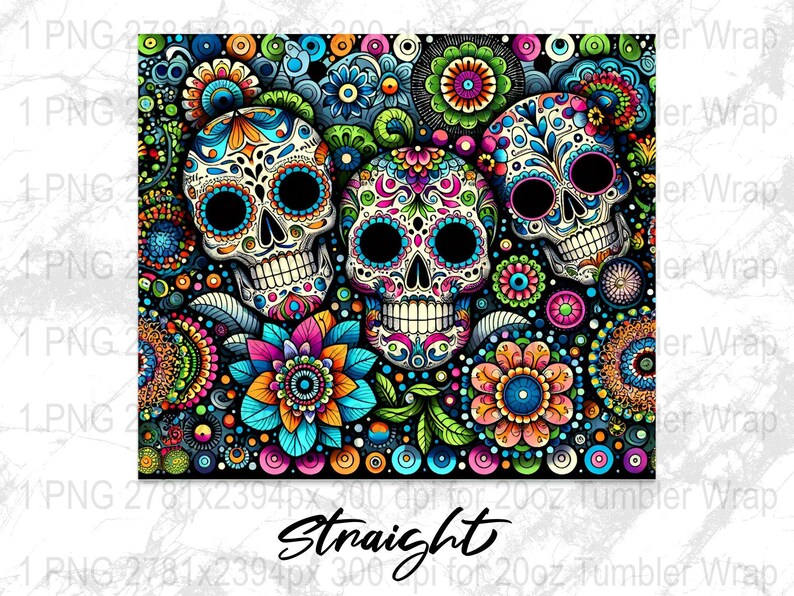 Day of the Dead Skull Art PNG, Floral Skull Seamless Pattern for 20oz ...