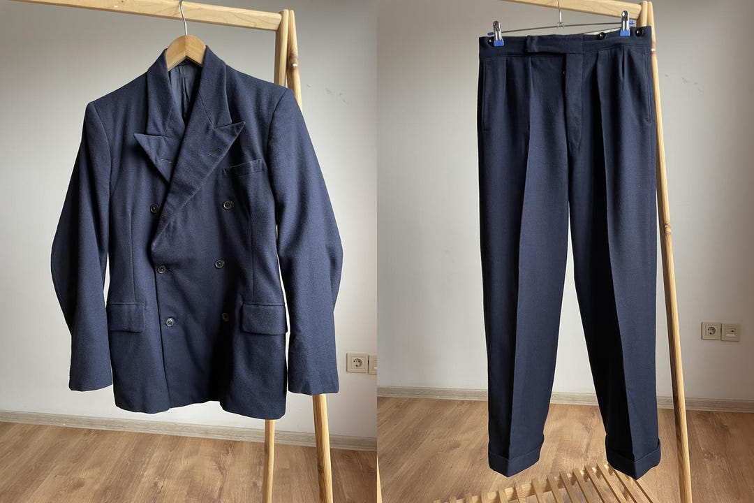 Vintage 40's WW2 CC41 Double Breasted Worsted Flannel Suit Chest 36 ...