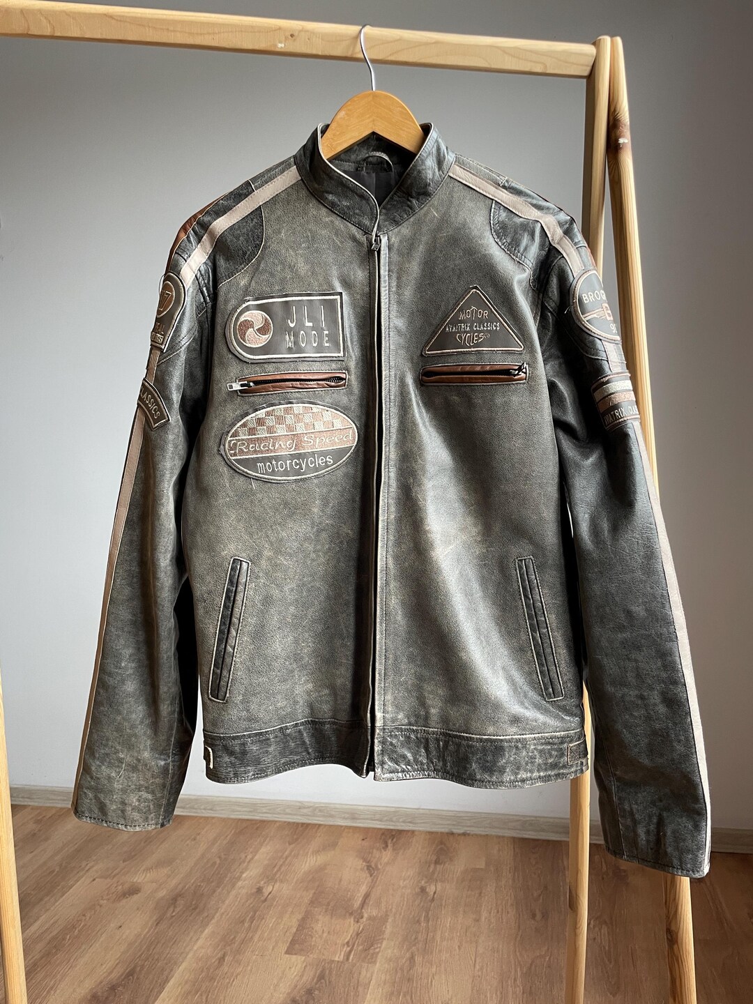 Aviatrix Patina Leather Biker Cafe Racer Jacket Size XL - Etsy
