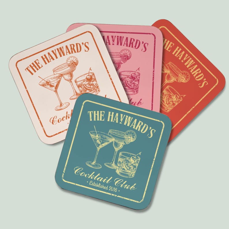 Personalized Housewarming Coasters Set of 4 Custom Family Name Drink ...
