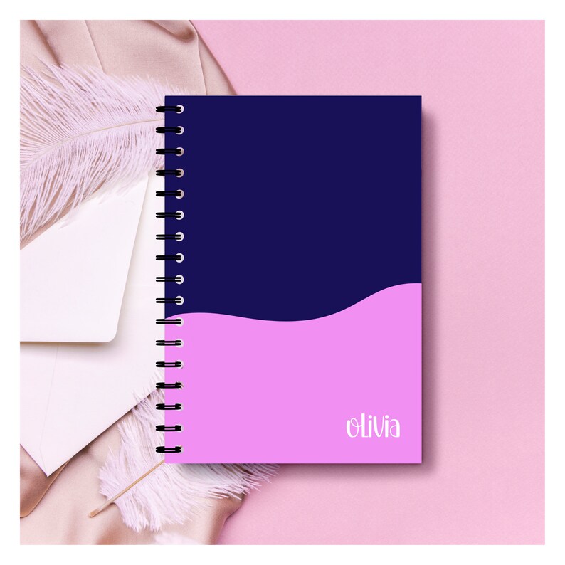 Custom Color Block A5 Spiral Notebook With Name 6x8 Personalized ...