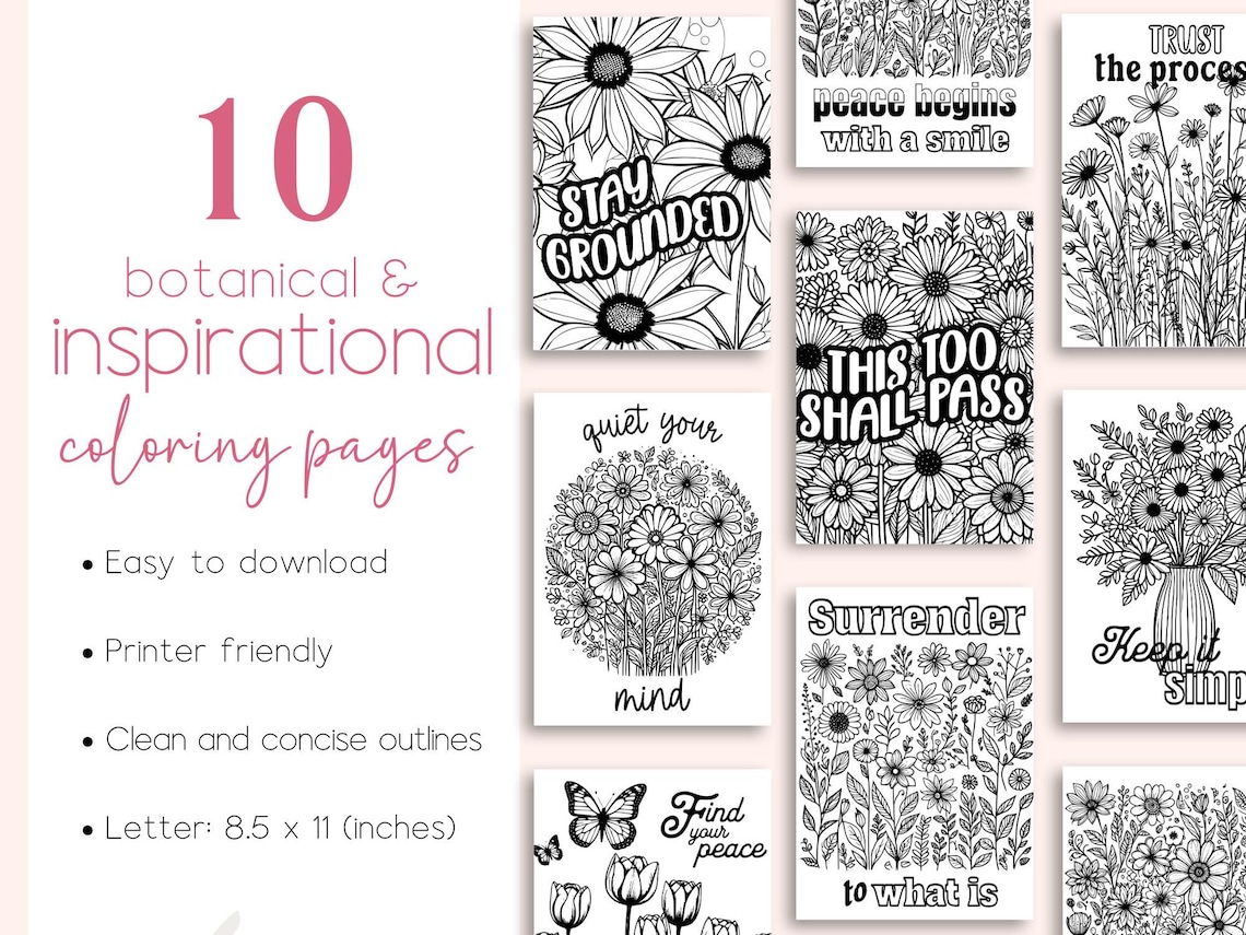 Botanical Inspirational Coloring Pages for Adults Printable Coloring ...