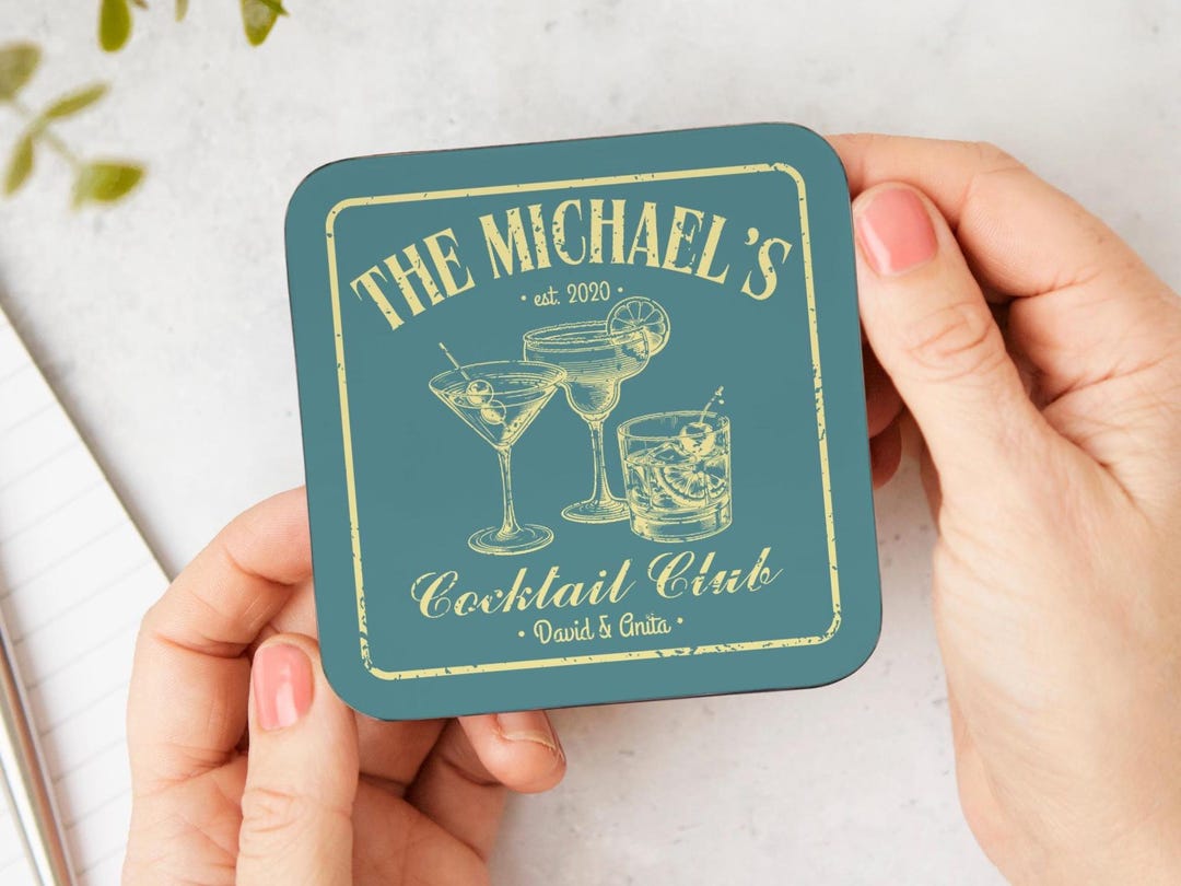 Retro Personalized Drink Coasters Set of 4 Custom Home Bar Accessories ...