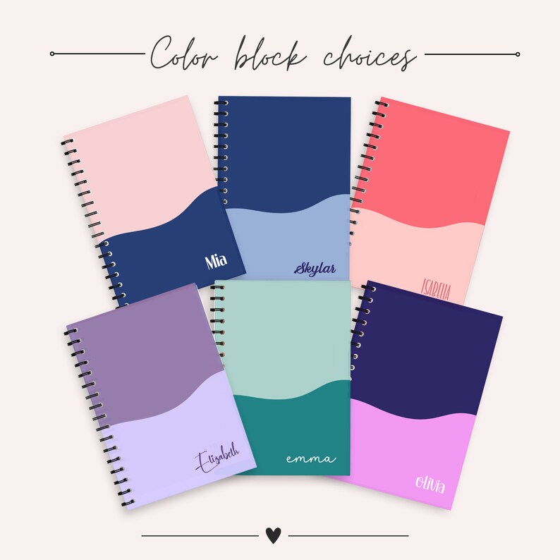 Custom Color Block A5 Spiral Notebook With Name 6x8 Personalized ...