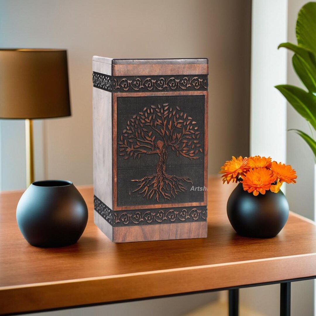 Tree of Life, Engraved Rosewood Cremation Urn Box | Memorial Keepsake ...