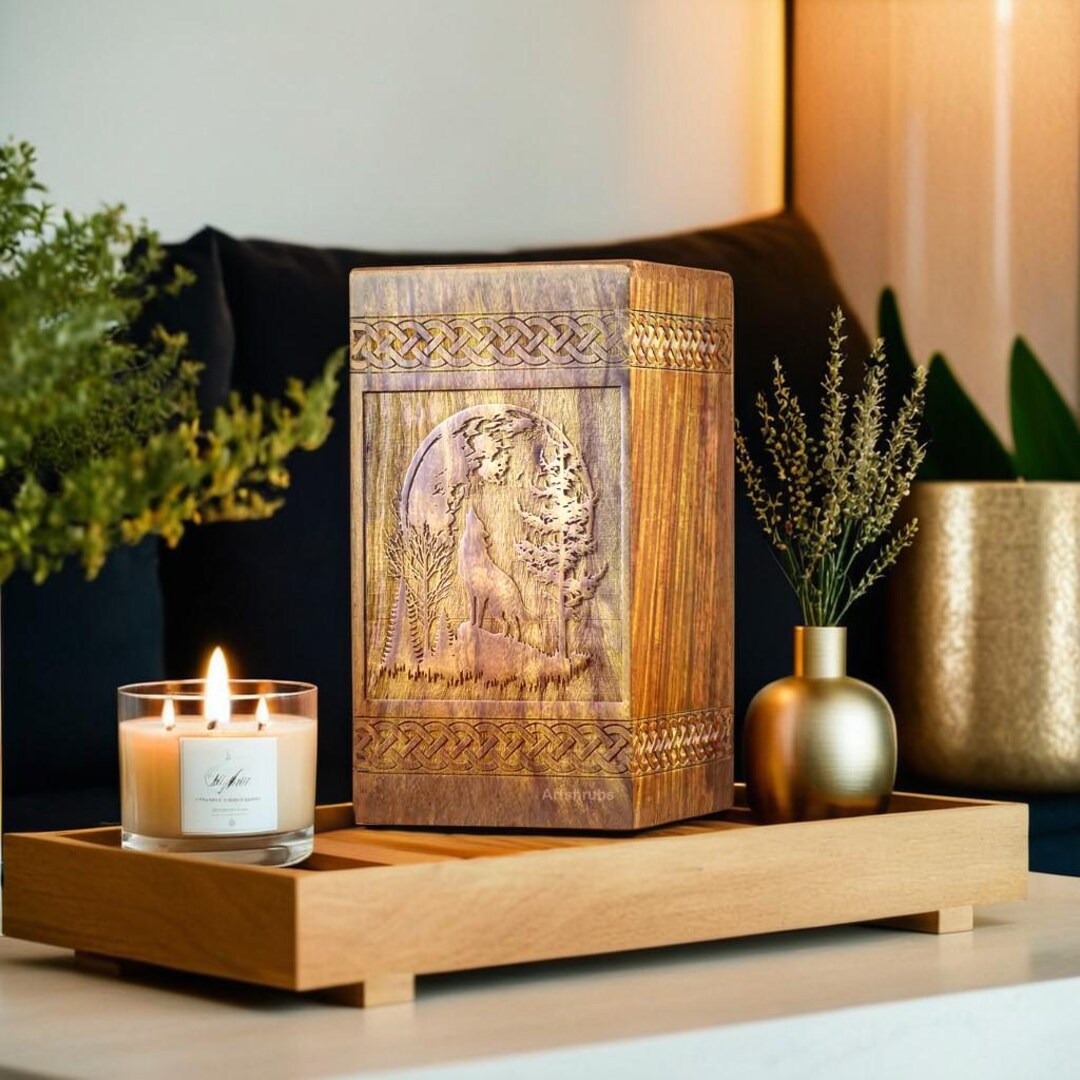 Handmade Wooden Urn - Handmade Rosewood Wolf Engraved Box, Personalized ...