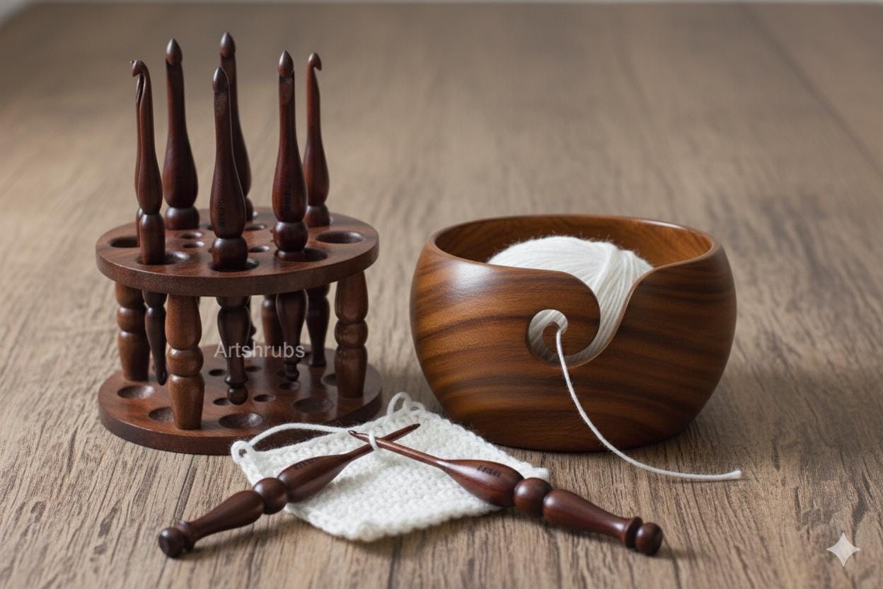 Handcrafted Wooden Knitting Tool Set | Yarn Swift, Winders, Hooks ...