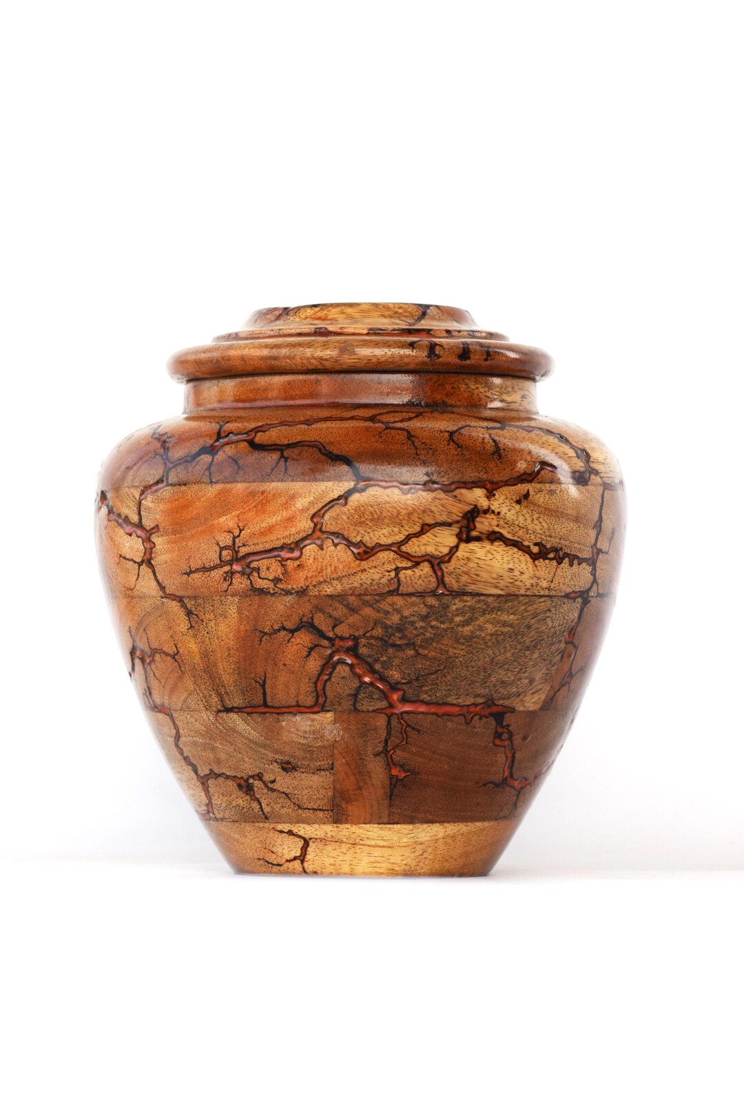 Red Round Resin Wooden Urn With Lichtenberg Figure Cremation Urn for ...