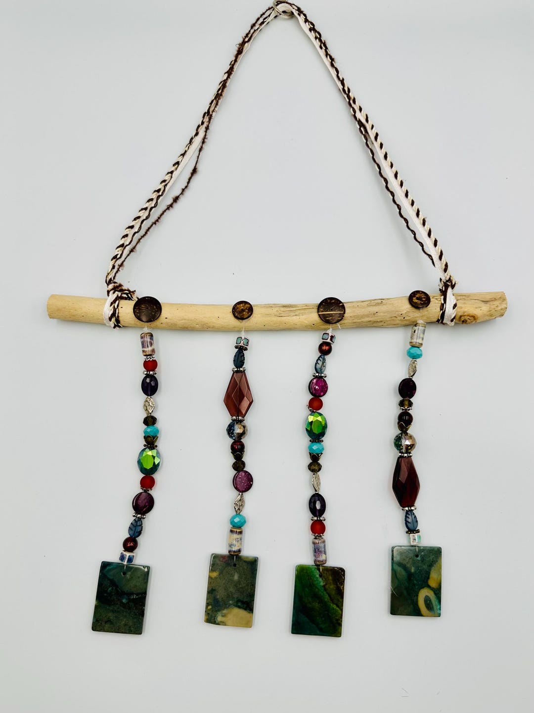 Earthy Wind Chime/sun Catcher With Green Moss Pendants From India. High ...