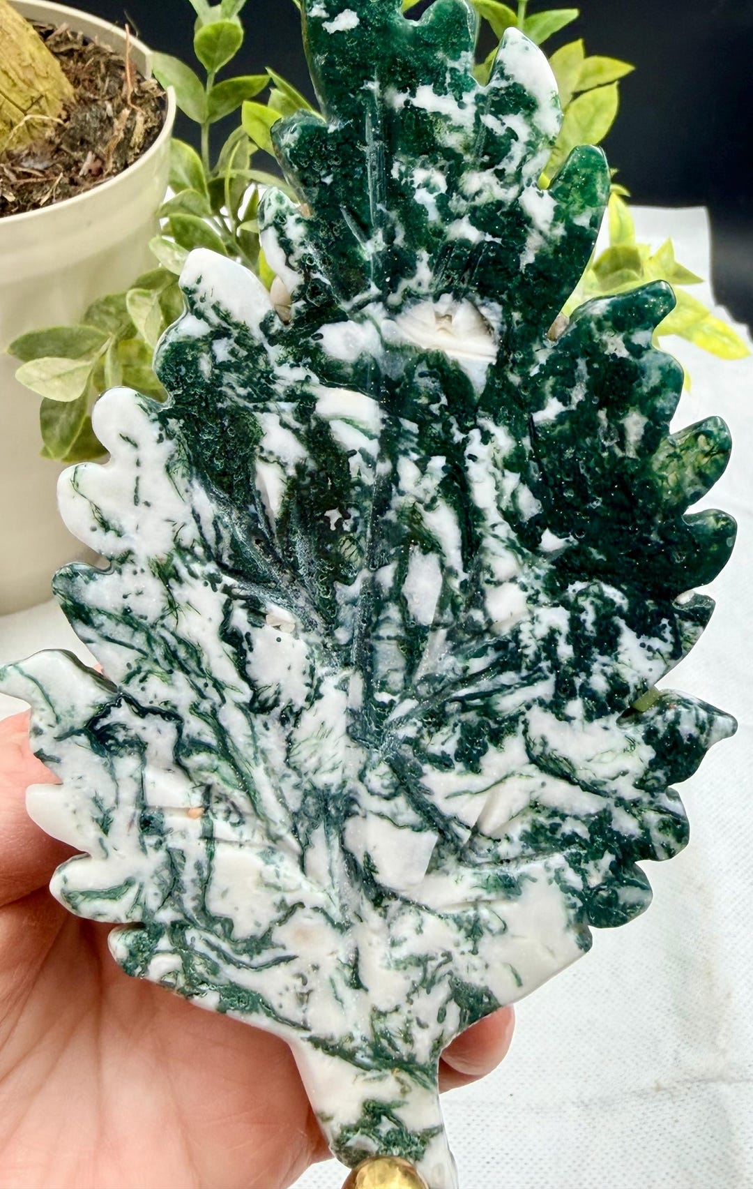Green Tree Moss Agate Decorative Wall Hook, Carved Leave, “indian Tree ...