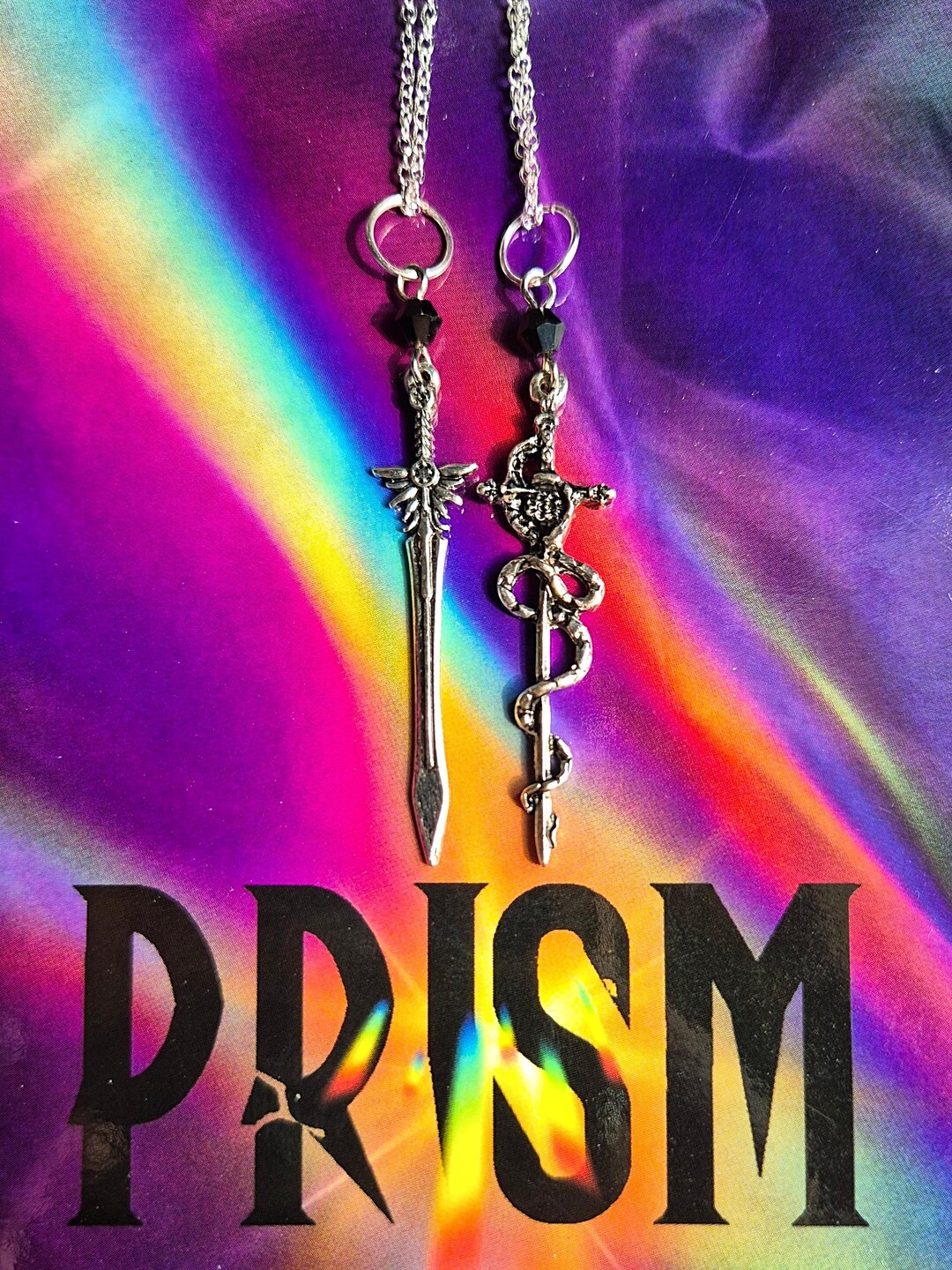 Prism Pendant Necklaces - Sun Hilted Sword & Snake Wrapped Blade With ...