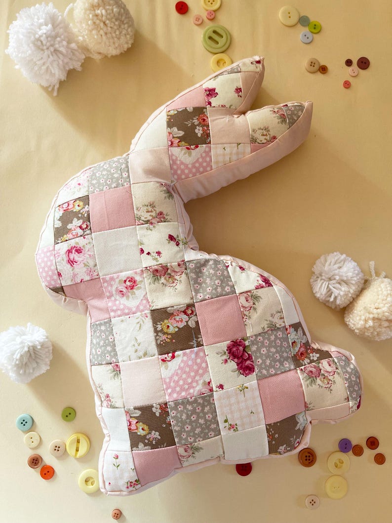 Handmade Patchwork Bunny Pillow - Pinks - Easter Decor, Soft Rabbit ...