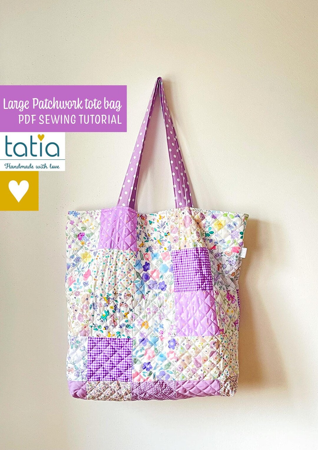 Large Patchwork Tote Bag PDF Sewing Pattern - Sewing Tutorial -PDF - Instant Download - Large ...