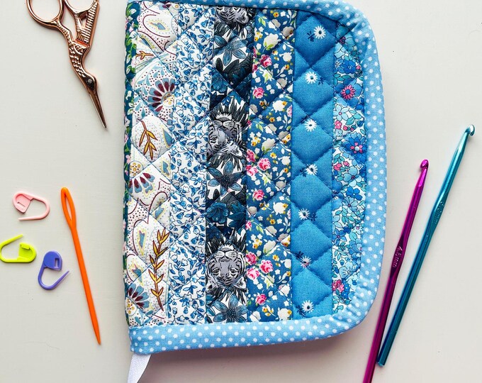 Blue Crochet Hook Case - Quilted Crochet Hook Storage - Zippered, Made ...