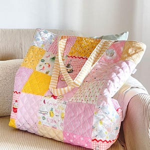Large Patchwork Tote Bag PDF Sewing Pattern Sewing Tutorial PDF Instant Download Large Market ...