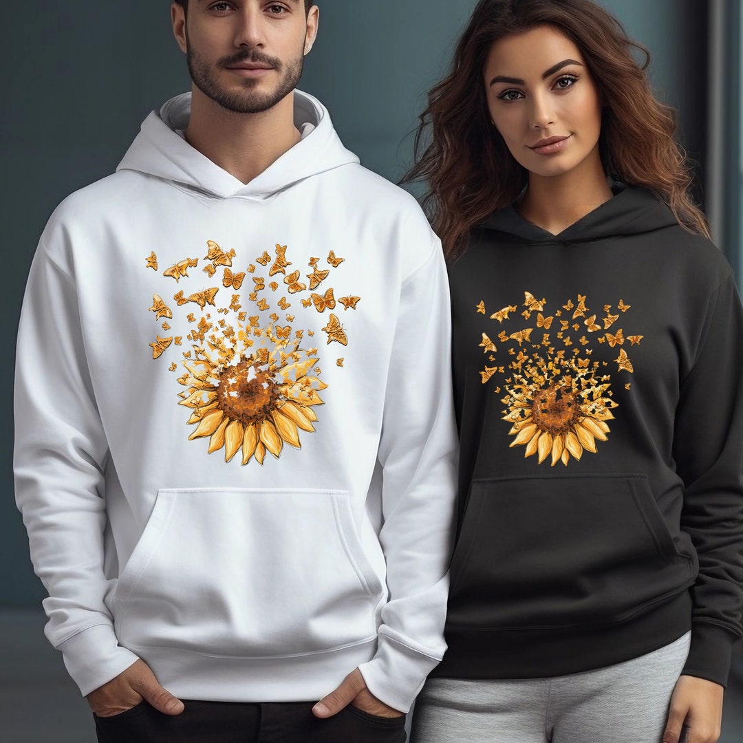 Sunflower Butterfly Hoodie, Sunflower Sweater, Butterfly Hoodie, Fall ...