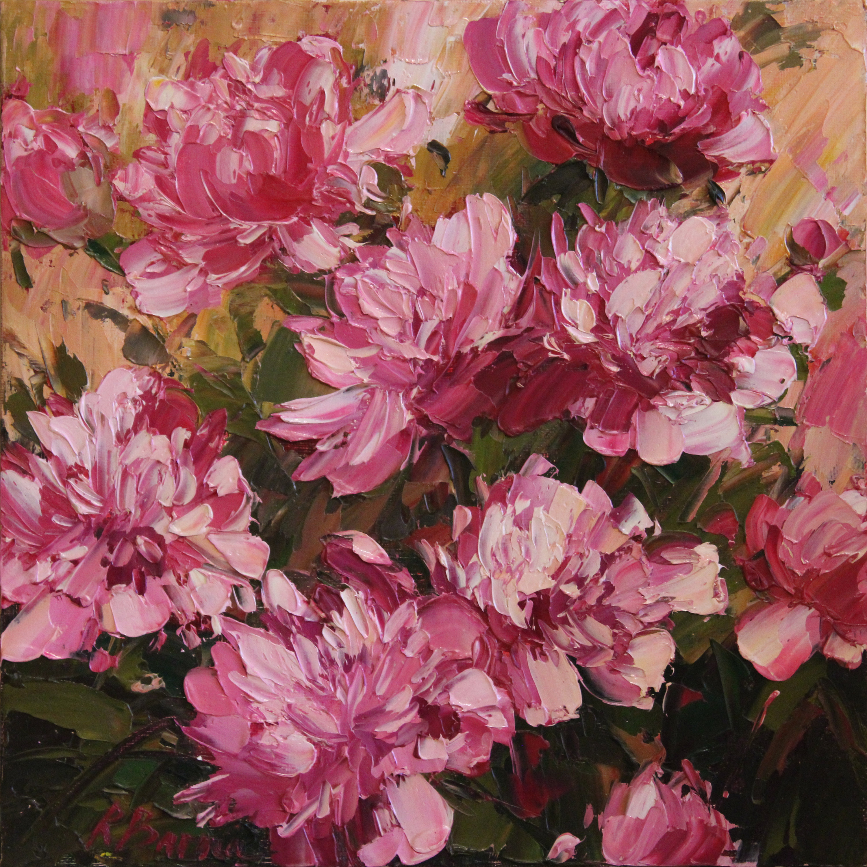 Peonies Oil Paiting on Canvas Board, Impasto Colourful Original Artwork ...