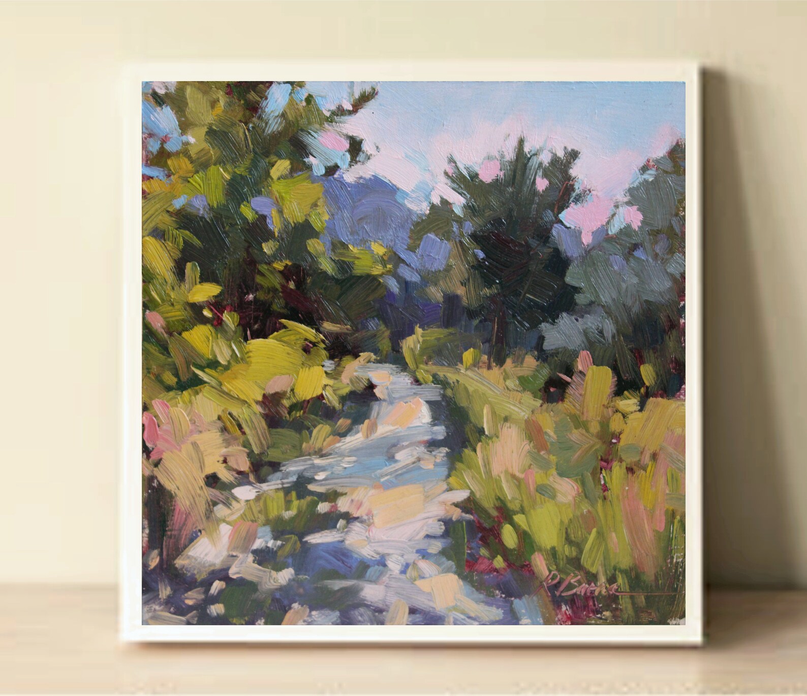 Rustic Scene Oil Paiting on Hardboard, Vibrant Summer Landscape ...