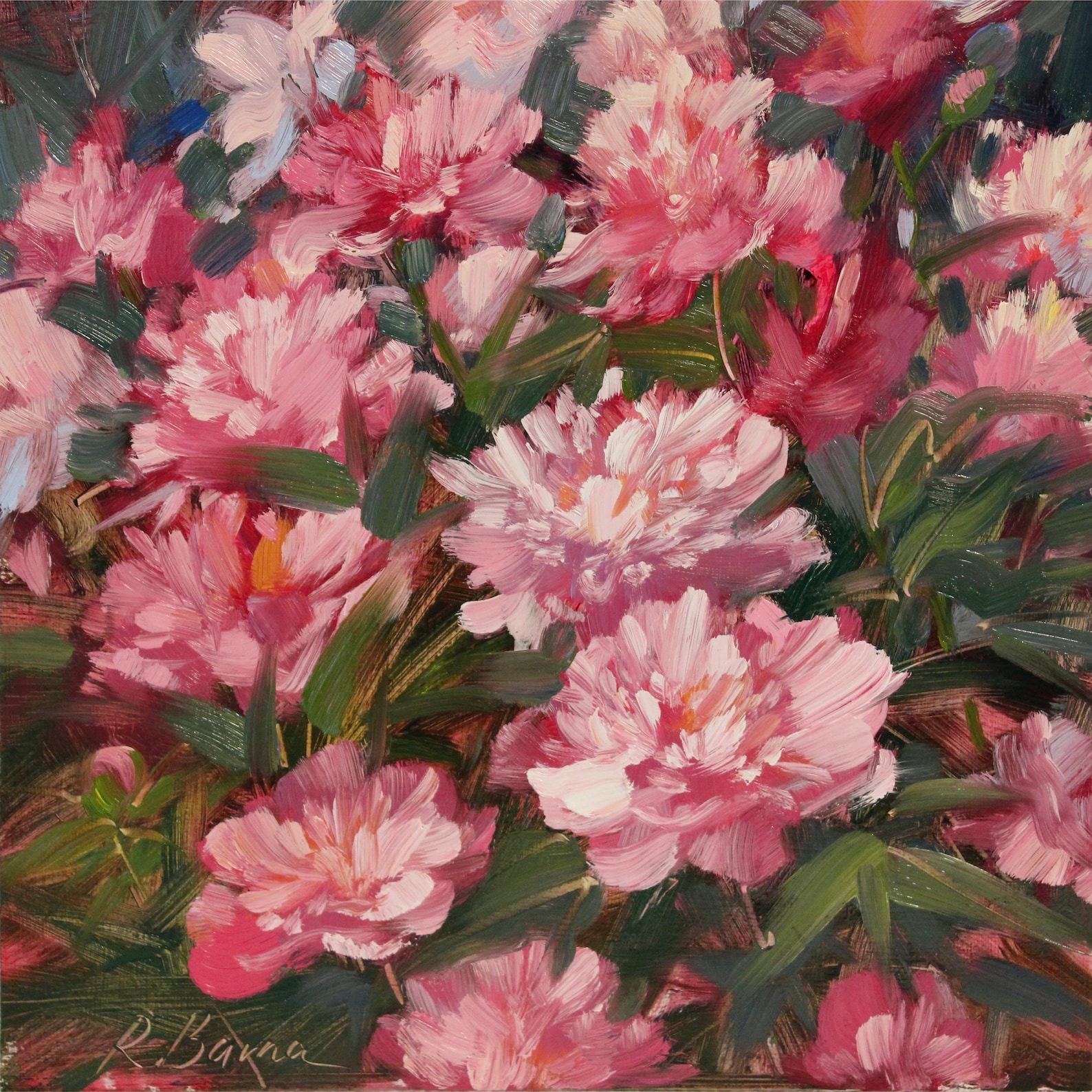 Pink Peony Floral Oil Painting Impressionist Garden Wall Art Botanical ...