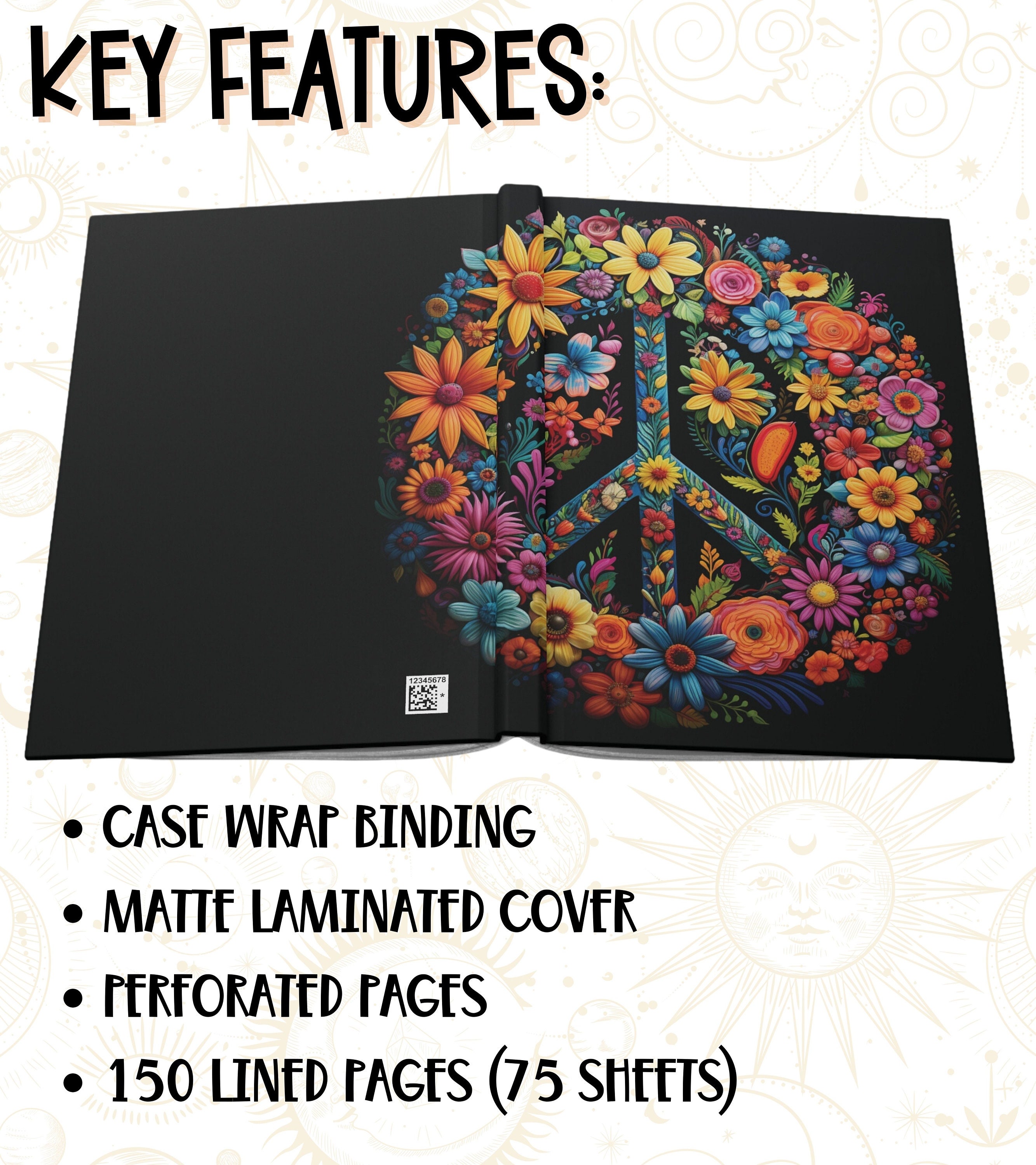 Peace Sign Notebook, Blank Journal, Lined Journal, Hippie Journal ...