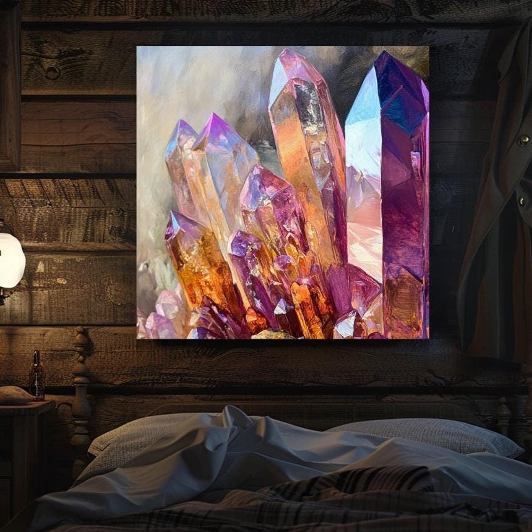 Crystal Quartz Wall Art, Living Room Wall Art, Mystical Canvas, Large ...
