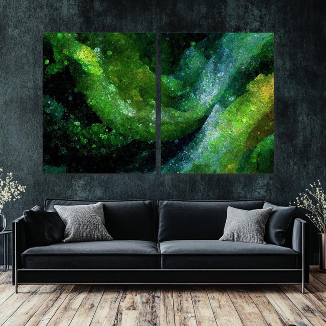 Deep Green Abstract Canvas Wall Art, Oversized Wall Decor, Modern Green ...