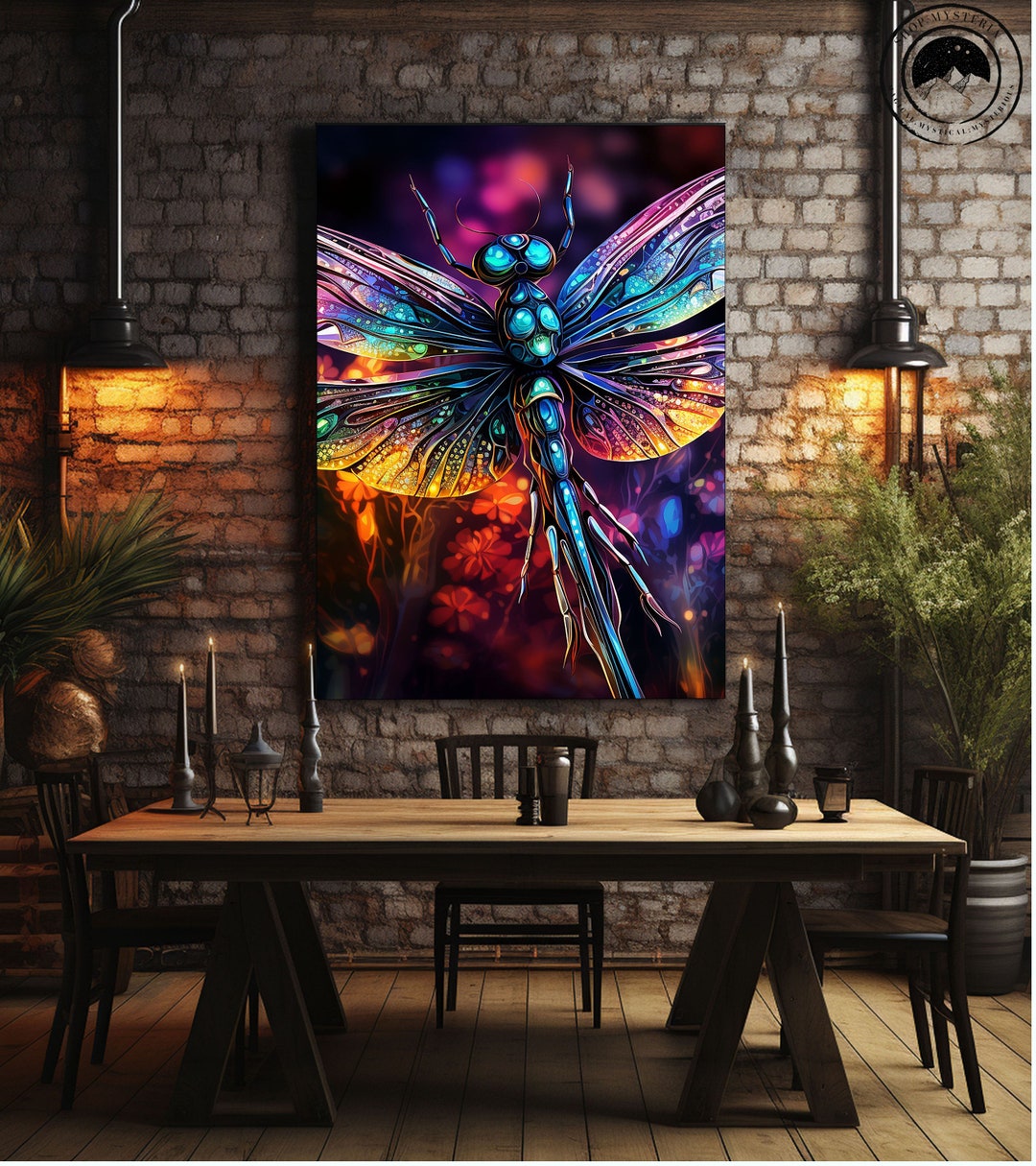 Dragonfly Canvas Art, Iridescent Psychedelic Dragonfly Canvas, Dragonfly Art, Boho Wall Ar ...