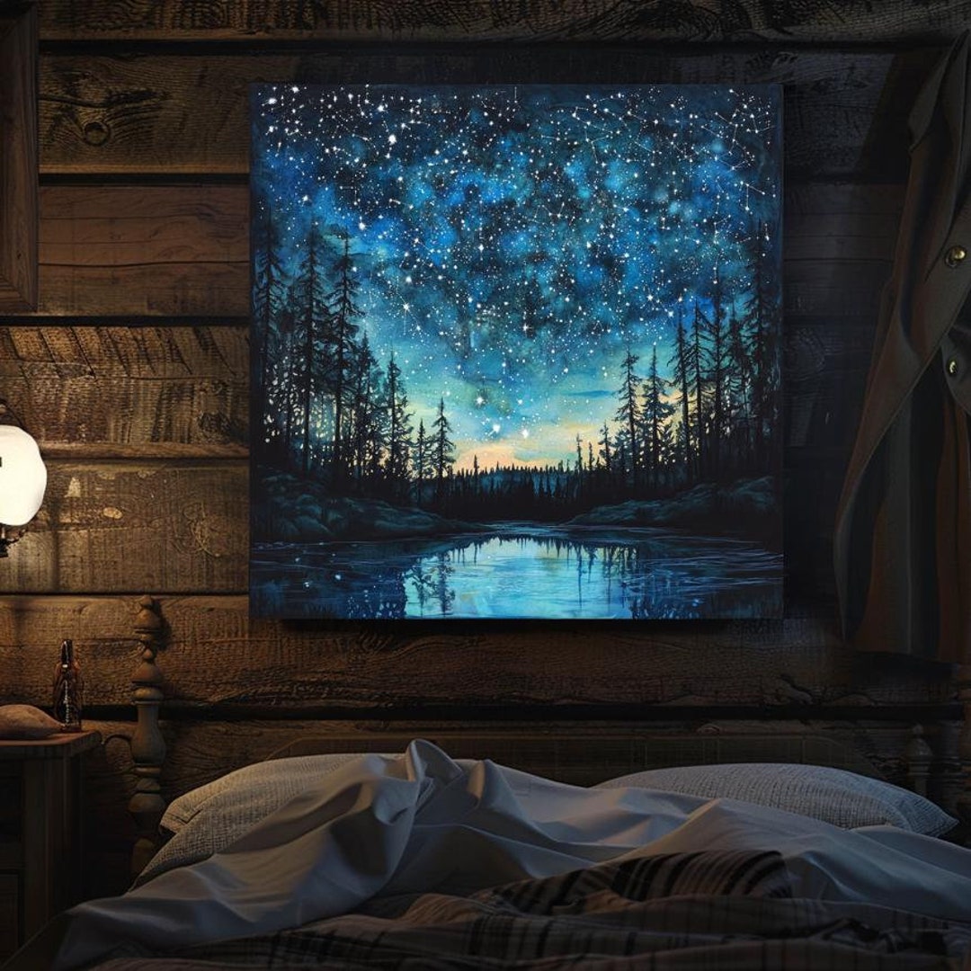 Mystical Night Sky Canvas, Living Room Canvas Decor, Nature Wall Art ...