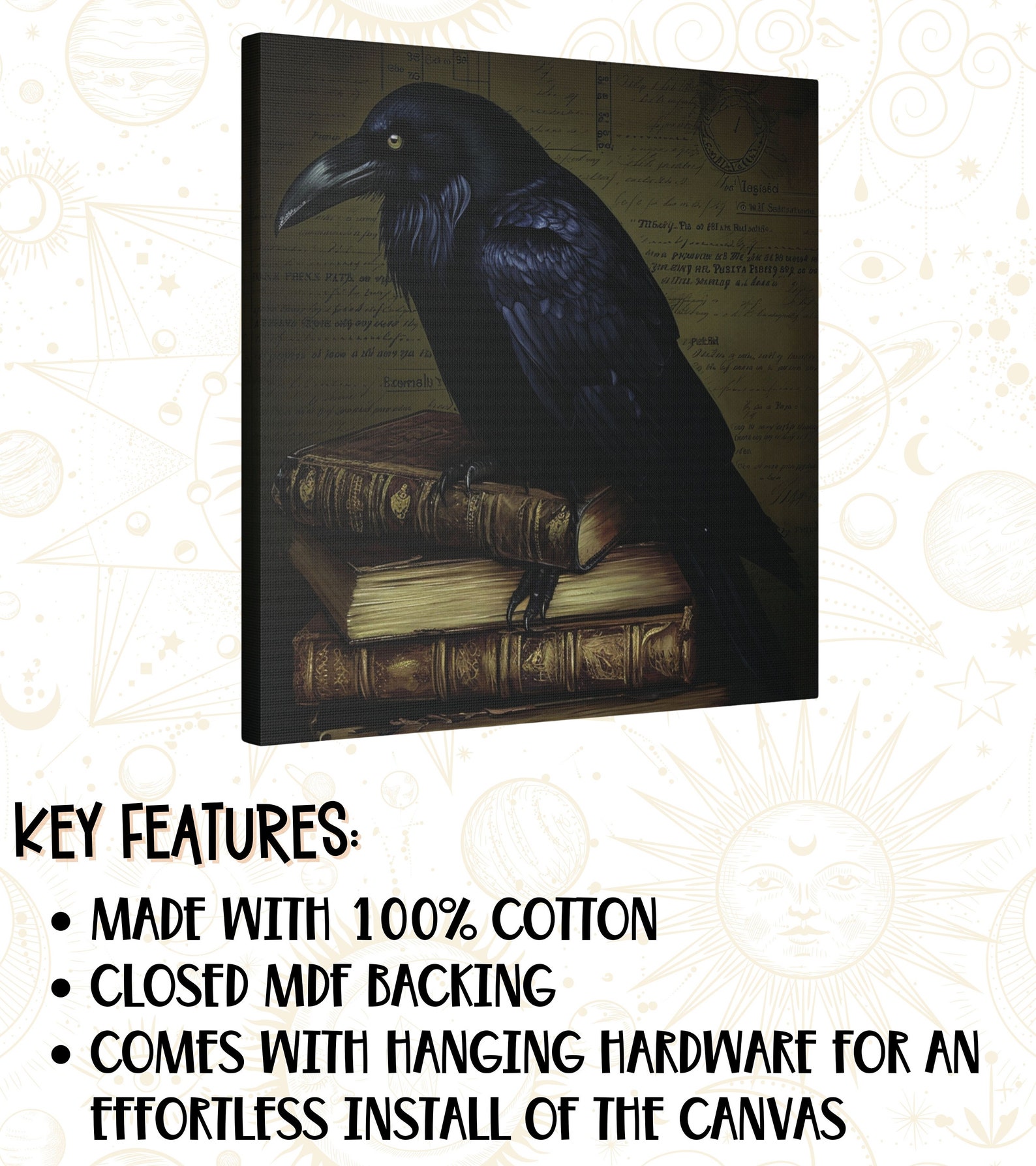 Vintage Raven Canvas, Raven Art, Raven Canvas Painting, Gothic Art ...