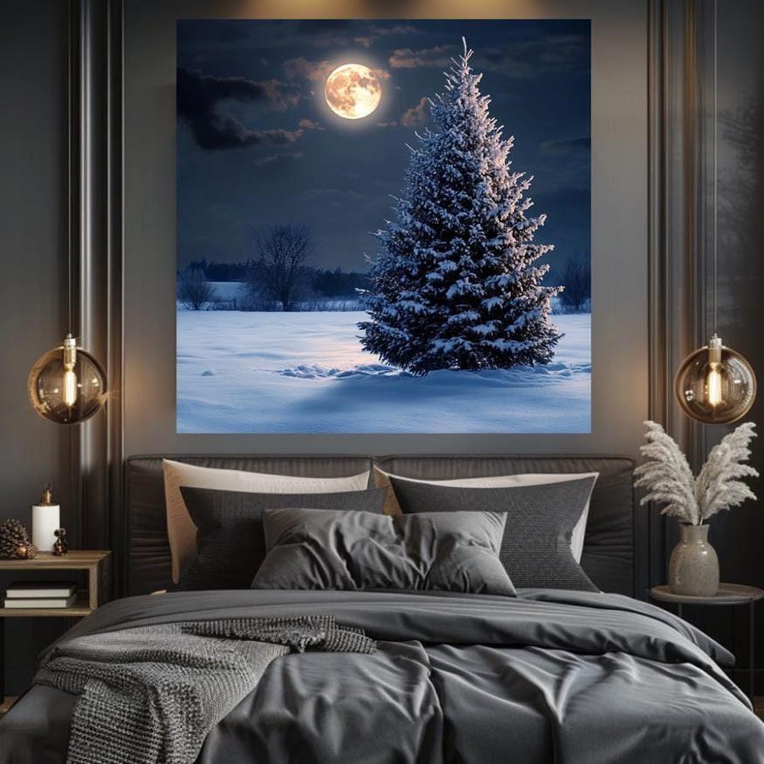 Snowy Winter Tree Wall Art Canvas, Living Room Ready to Hang, Extra ...