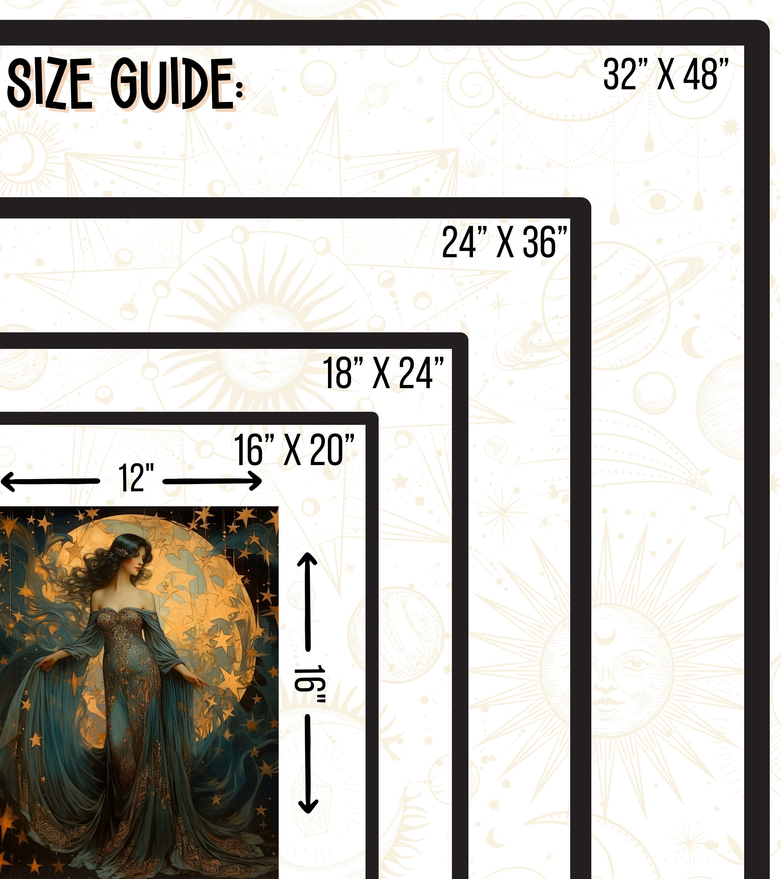 Ethereal Goddess Wall Art, Celestial Art Noveau Wall Art, Magical ...