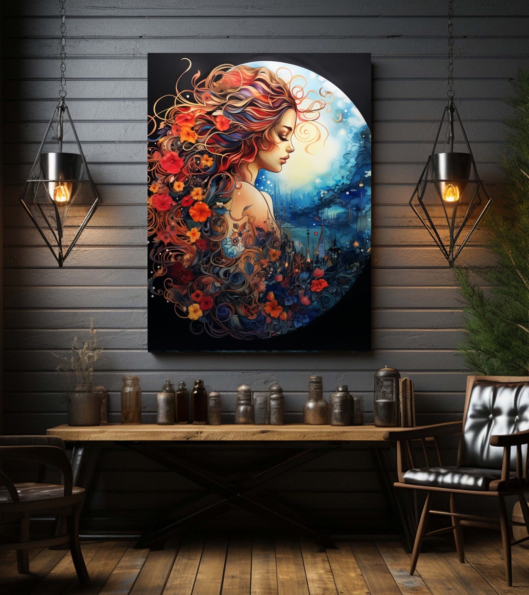 Moon Goddess Wall Art, Celestial Wall Art, Magical Canvas Wall Art, Mystical Wall Decor ...