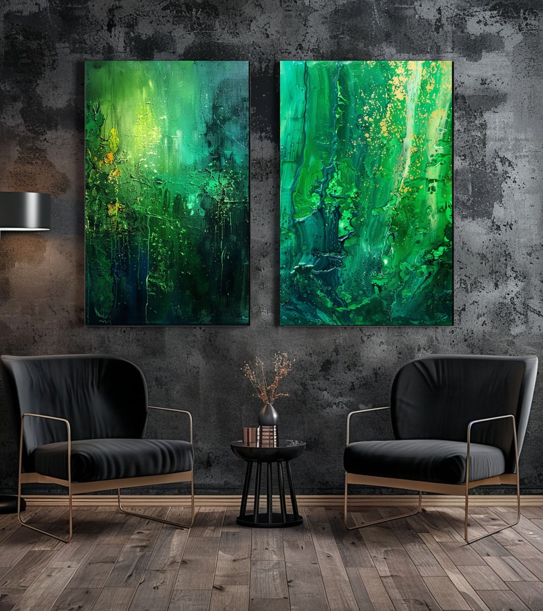 Green Abstract Canvas Wall Art Set of 2, Green Wall Art, Textured Art ...