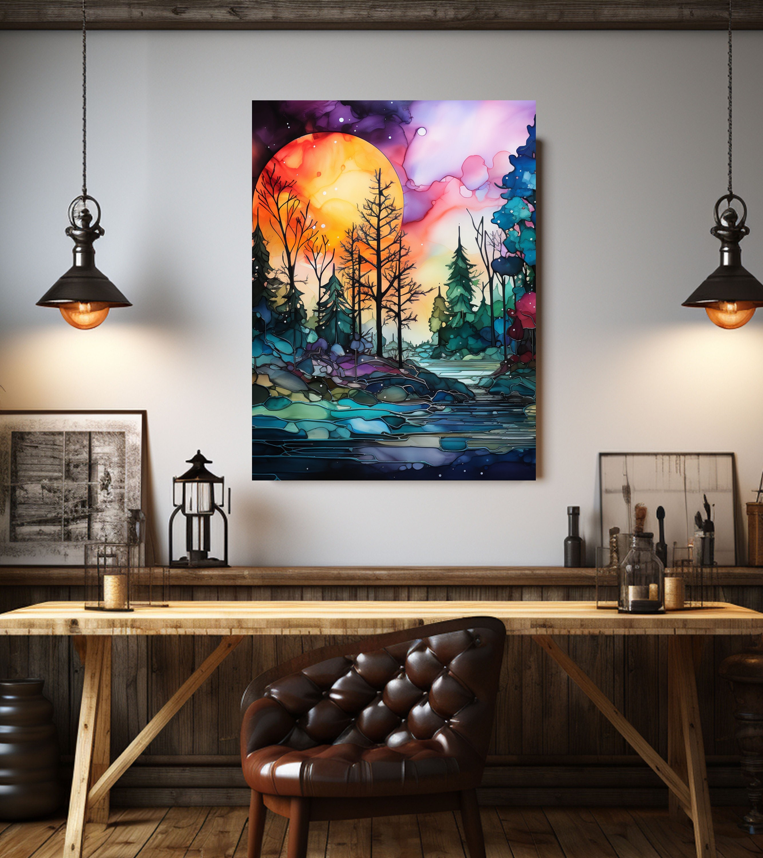 Enchanting Alcohol Ink Forest Canvas Art, Mystical Forest Wall Decor ...