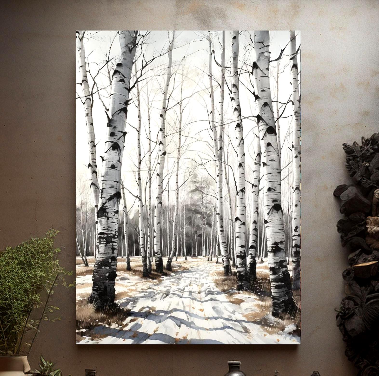 Black and White Birch Trees Canvas Wall Art, Winter Birch Trees ...
