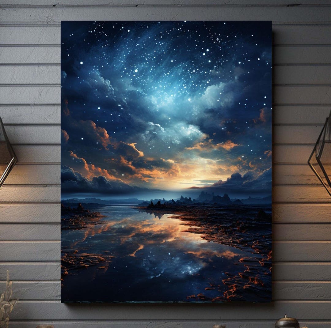 Mystical Night Sky Canvas Art, Mystical Sky Art, Starry Night Sky ...