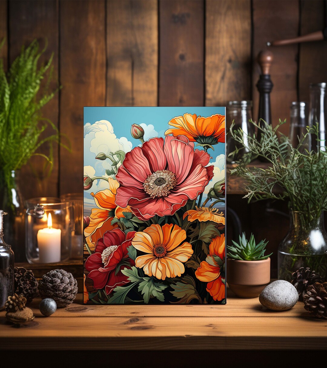 Retro Poppy Flower Wall Art Boho Art Pop Wall Art Canvas - Etsy