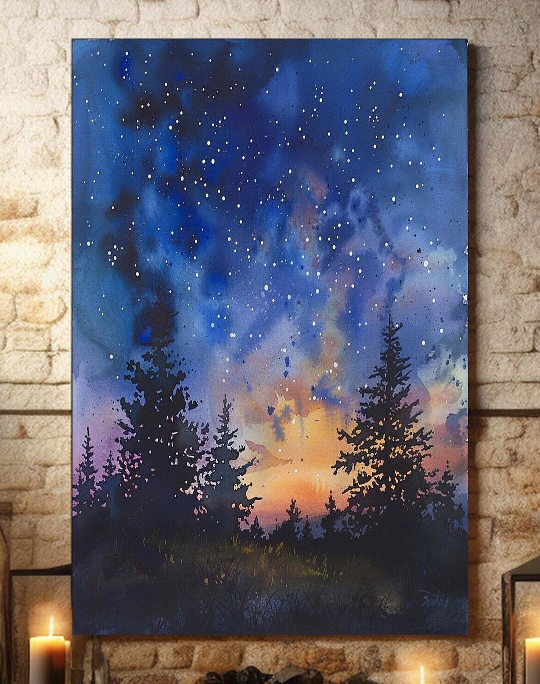 Mystical Starry Night Sky Wall Art, Starry Night Sky Canvas, Abstract ...