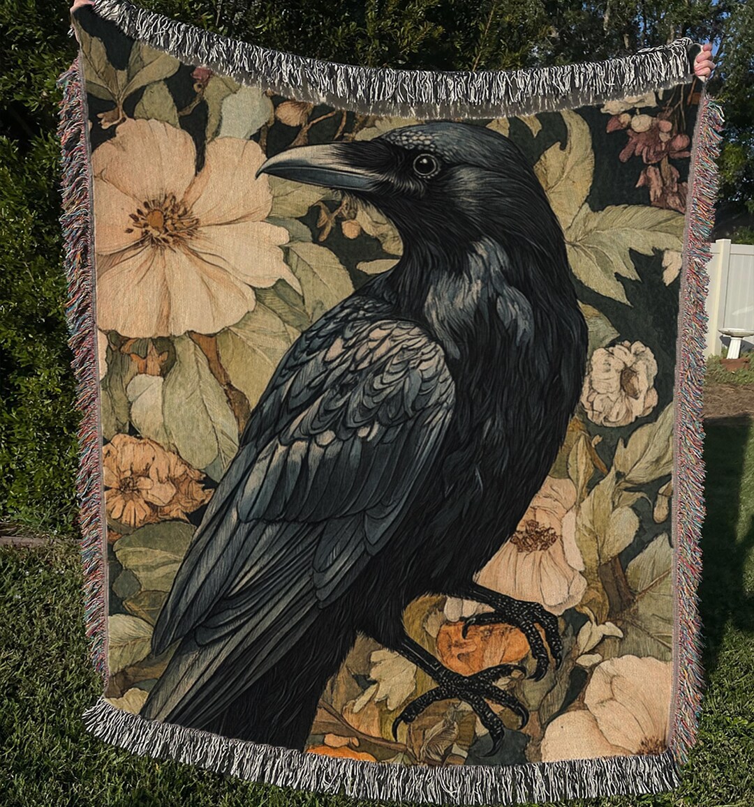 Cottagecore Raven Woven Blanket, William Morris Inspired Blanket ...