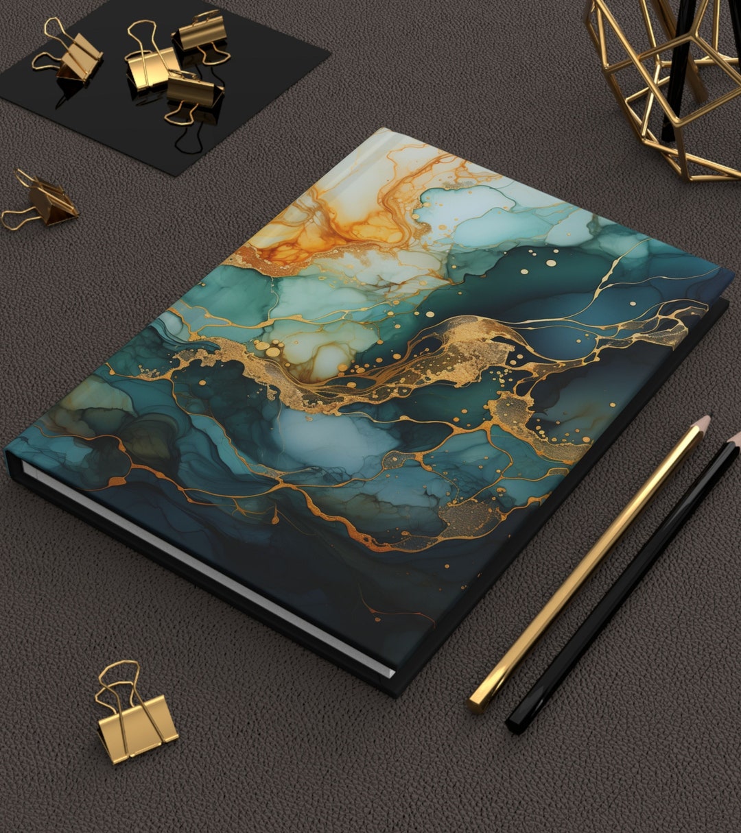 Turquoise and Gold Marble Ink Notebook, Alcohol Ink Hardcover Journal ...