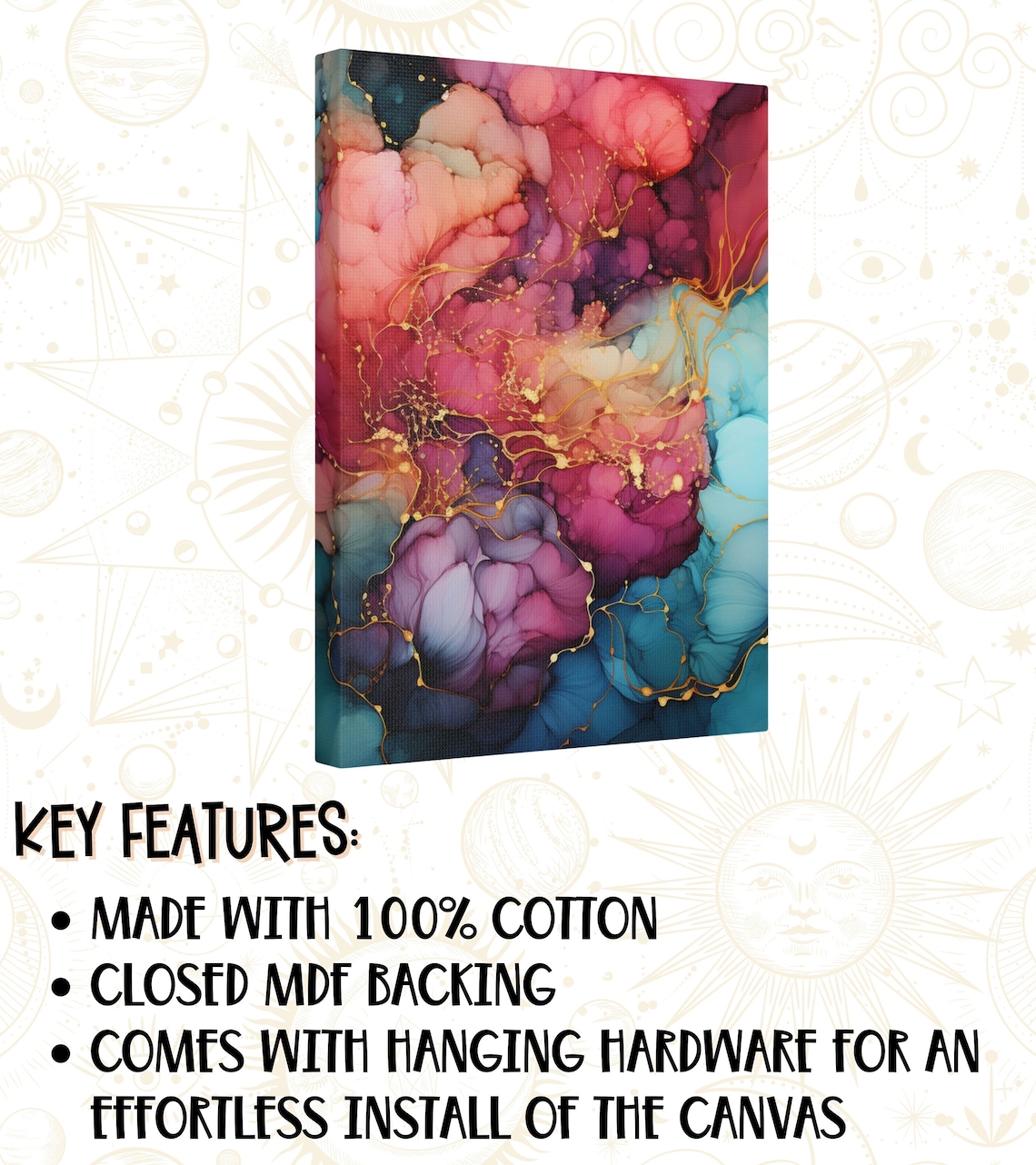 Alcohol Ink Canvas Wall Art, Alcohol Ink With Gold Accent Wall Art ...