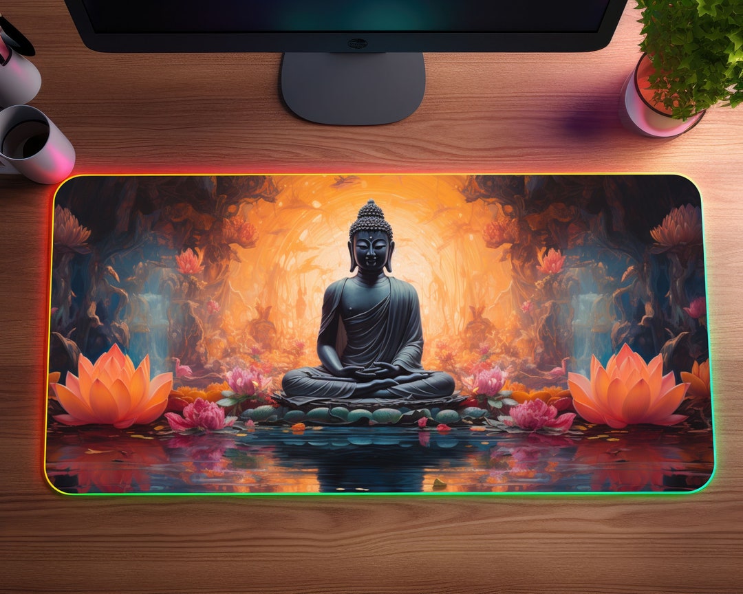 Computer Desk Mat, Gaming Mouse Pad LED, Computer Accessory, Buddha ...