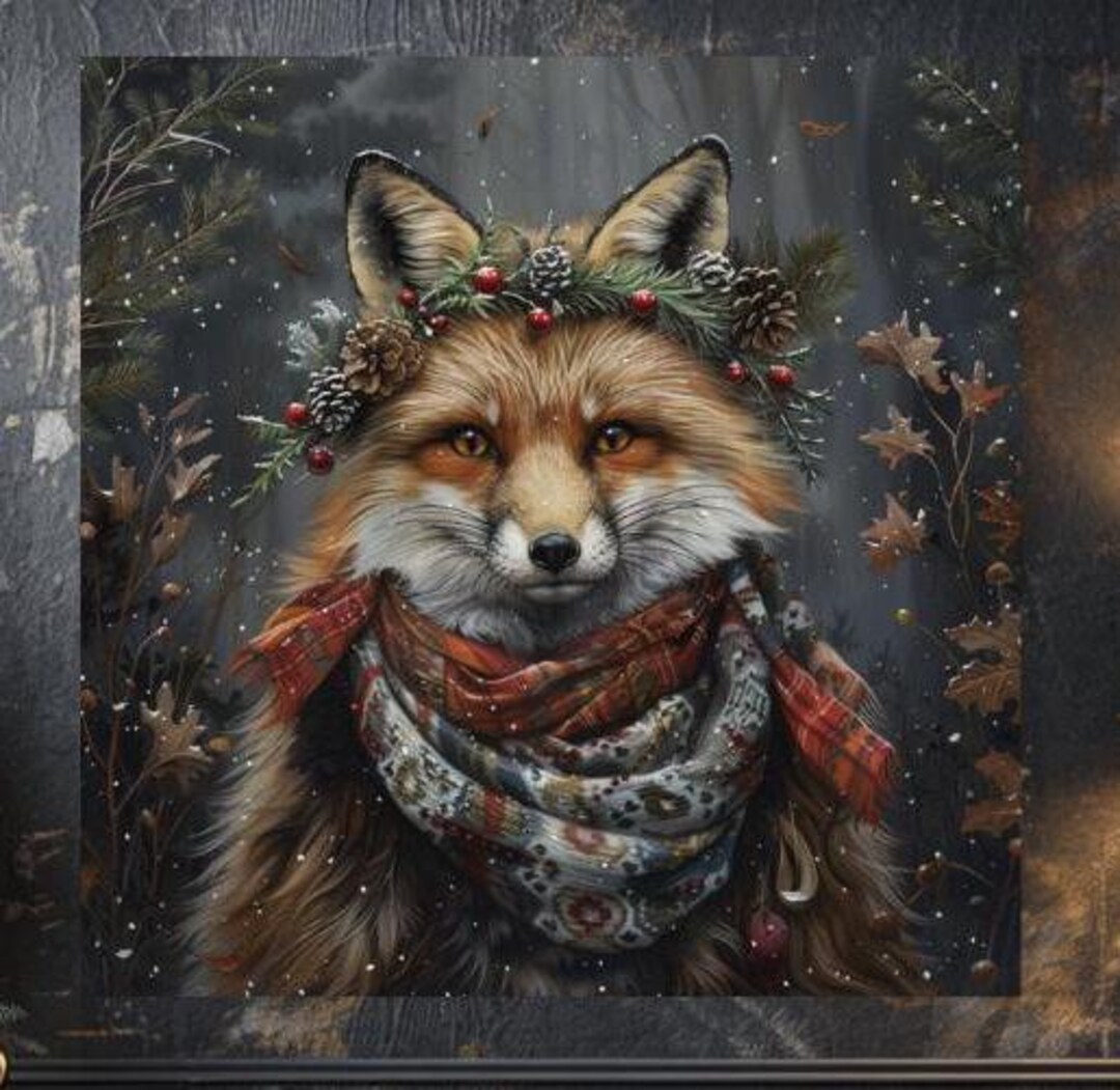 Vintage Winter Fox Wall Art Canvas, Living Room Ready to Hang, Large ...