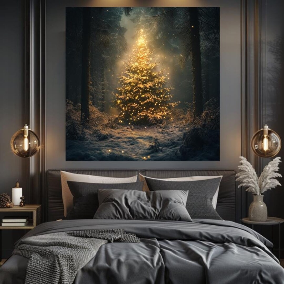 Mystical Christmas Tree Canvas, Christmas Forest Wall Art, Mystical ...